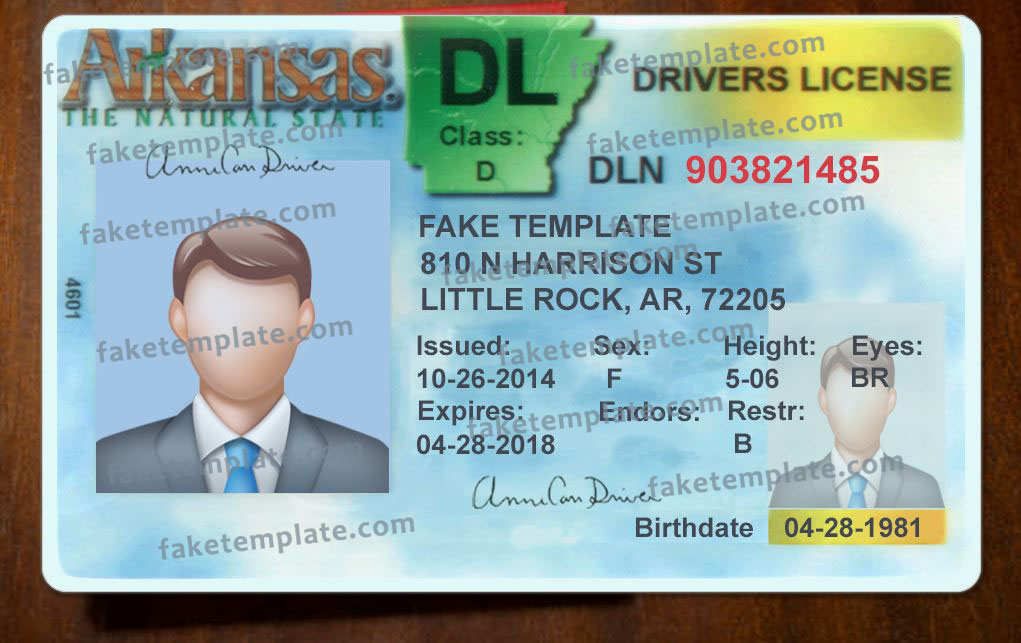 Arkansas Driver License Template V1 - Fake Template