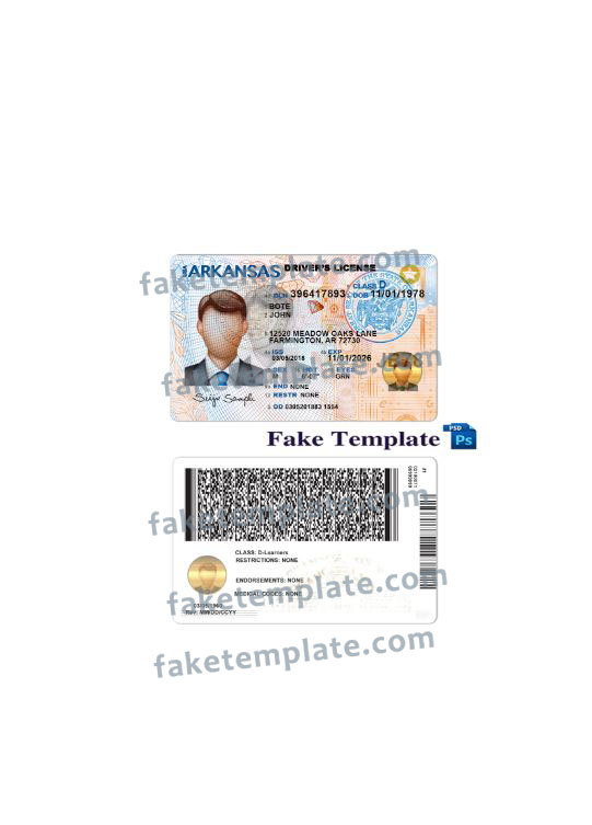 Arkansas Drivers License Template V2 New - Fake Template