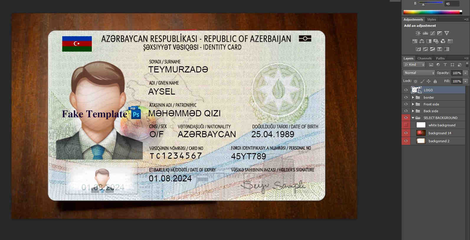 Azerbaijan ID Card Template Psd - High quality - Fake Template