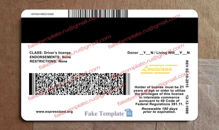 Louisiana Driver License Template - Fake Template