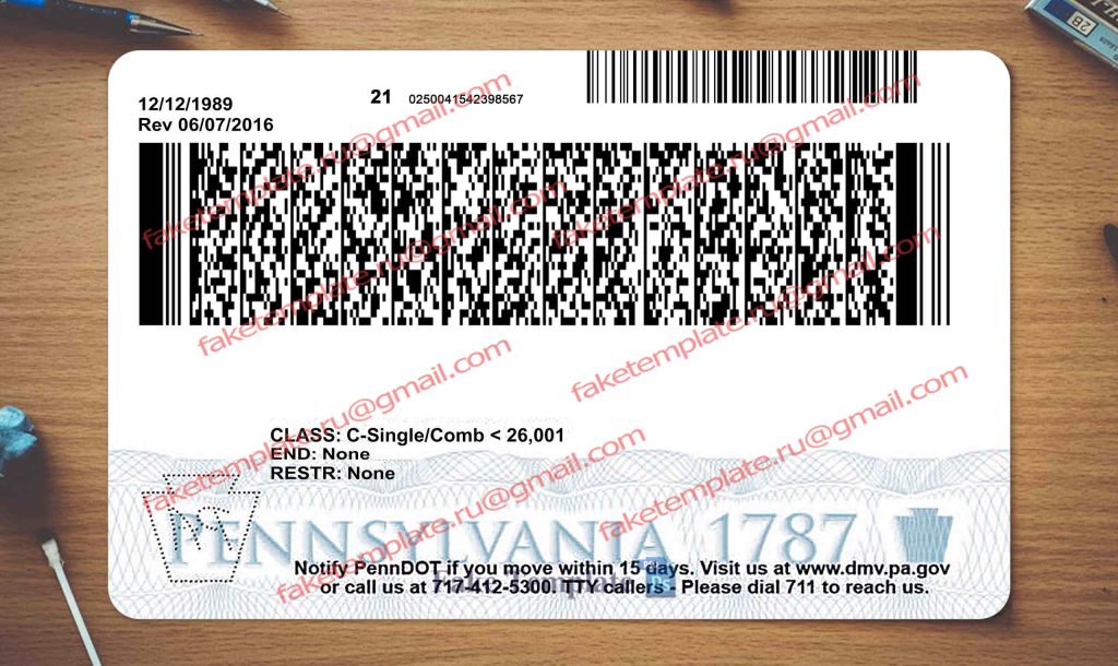 Pennsylvania Drivers License Template - Fake PA Drivers License