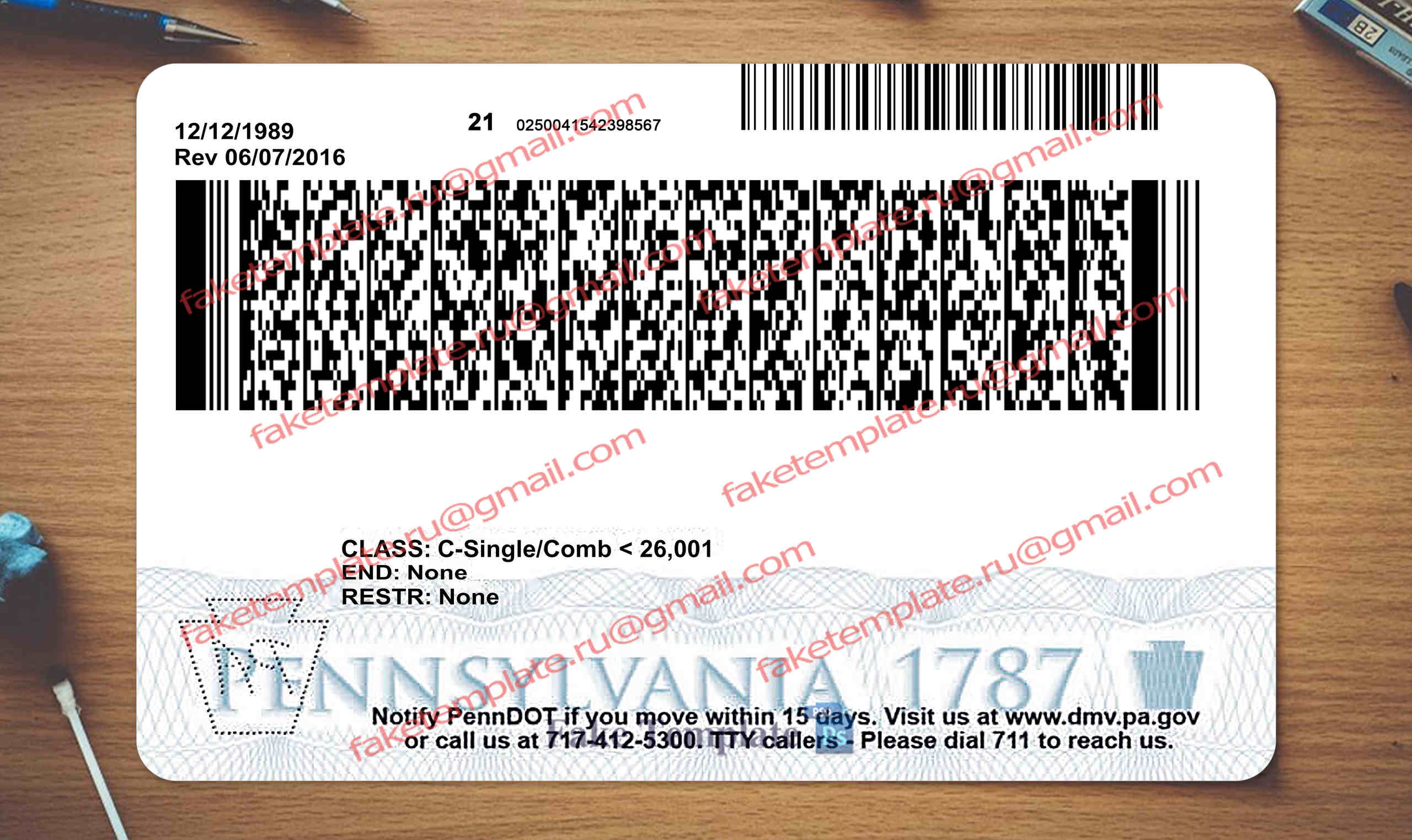 Pennsylvania Drivers License Template - Fake PA Drivers License