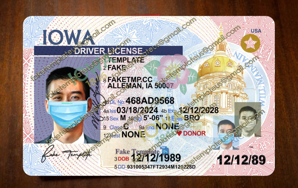 Iowa Drivers License Template New V2 1200 DPI - Fake Template