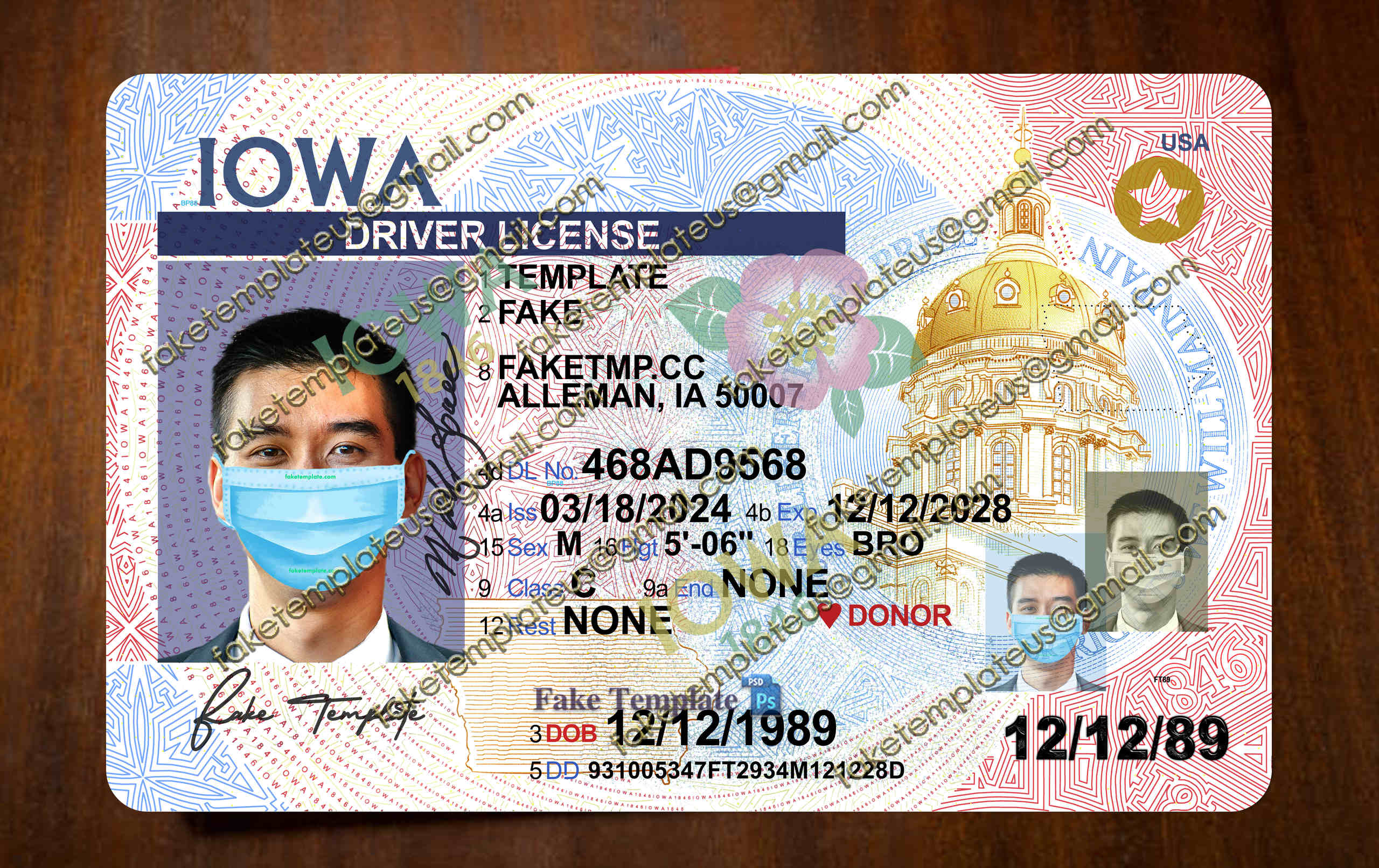 Iowa Drivers License Template New V2 1200 DPI - Fake Template