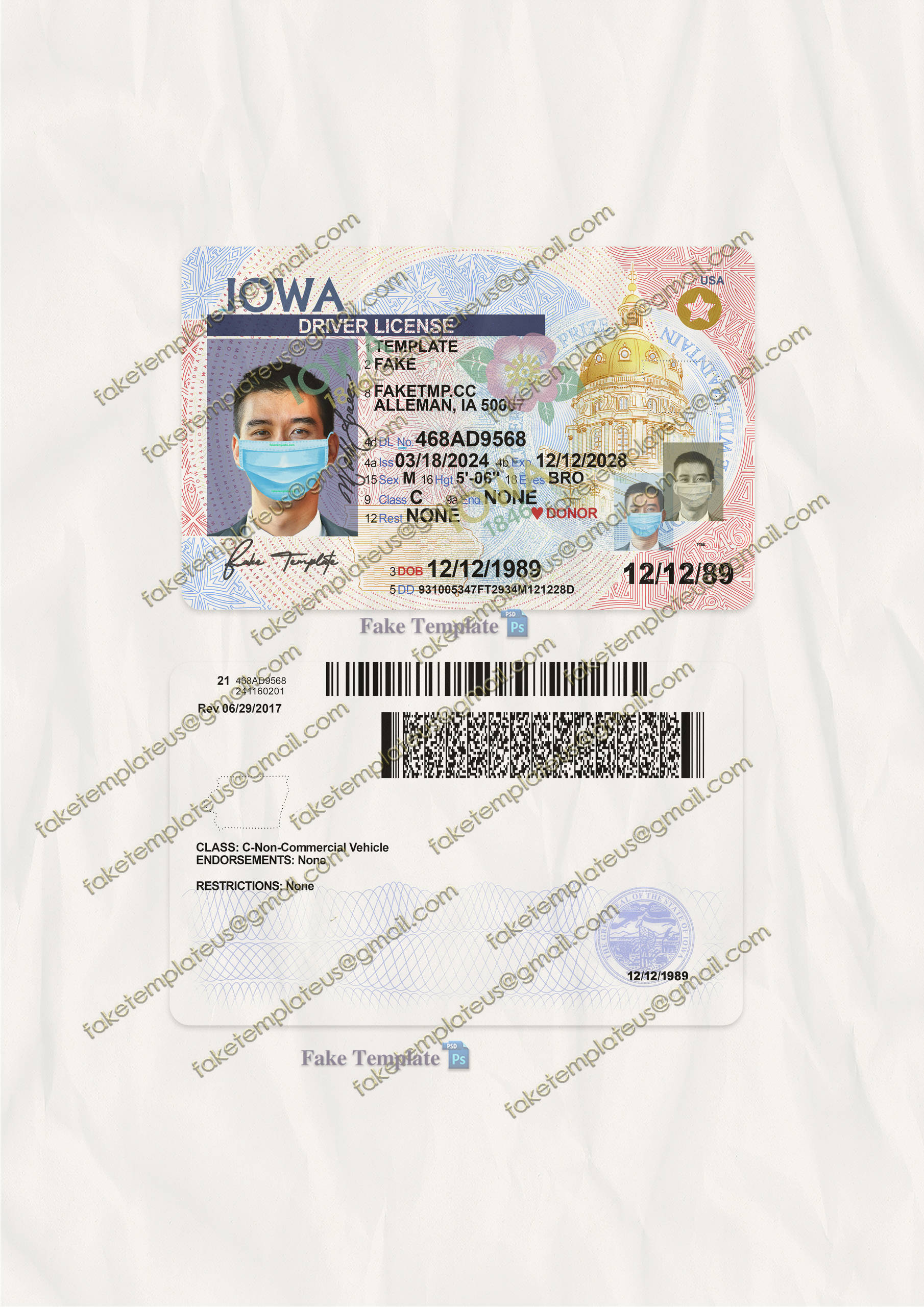 Iowa Drivers License Template New V2 1200 DPI - Fake Template