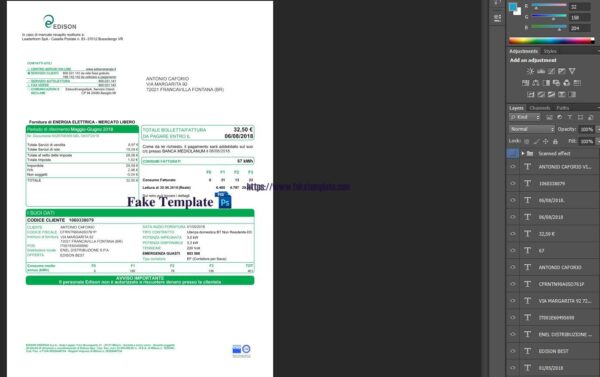 Italy Utility Bill Psd Template : Italy Proof of address Psd Template V2