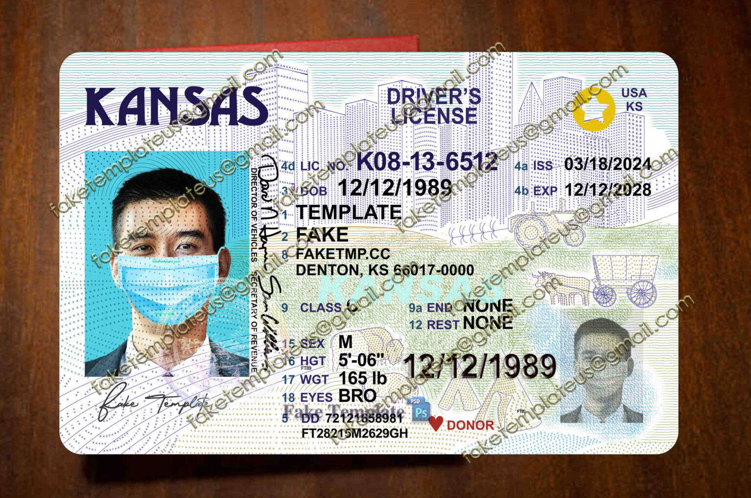 Kansas Drivers License Template New V2 2400 DPI