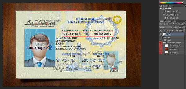 Louisiana Driver License Template - Fake Template