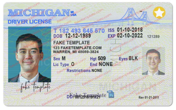 Michigan Driver License Template - Fake Michigan Drivers License