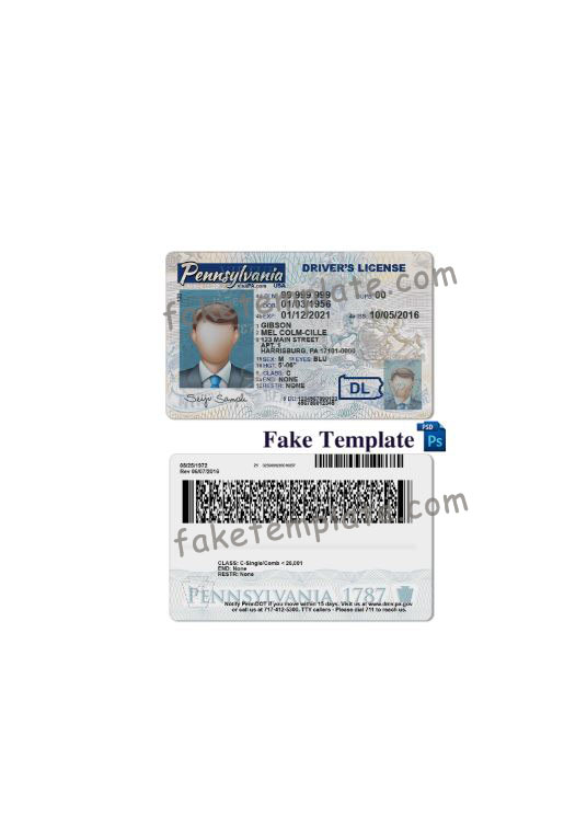 Pennsylvania Drivers License Template - Fake PA Drivers License