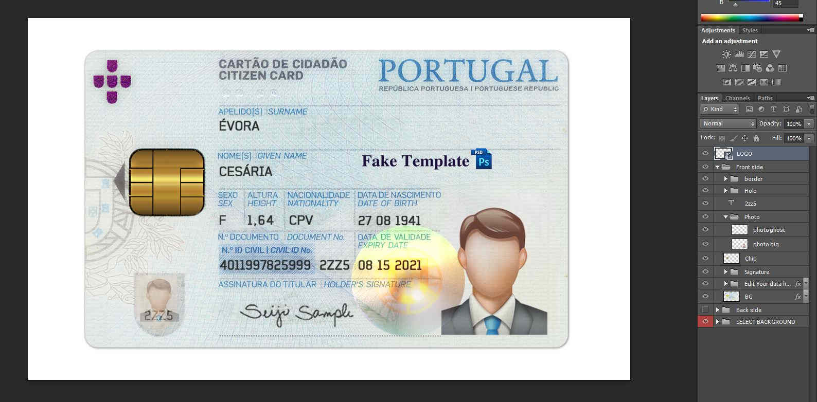 Portugal ID Card Template Psd - Citizen Card Template - High quality
