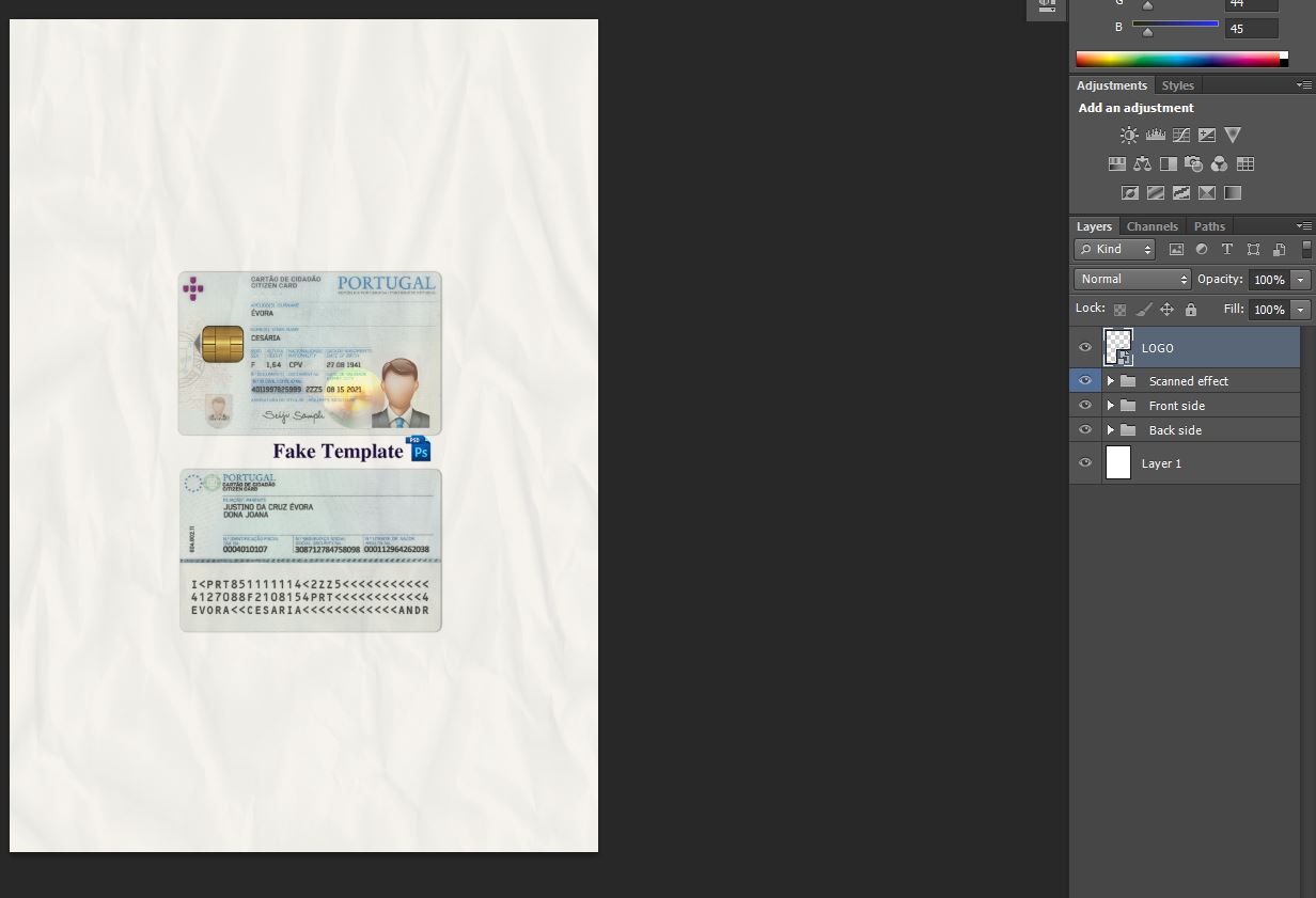 Portugal ID Card Template Psd - Citizen Card Template - High quality