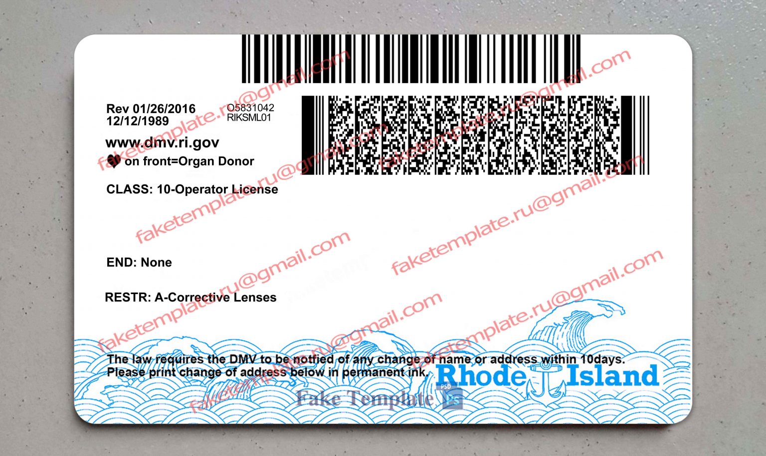 Rhode Island Driver License Template - Fake Template