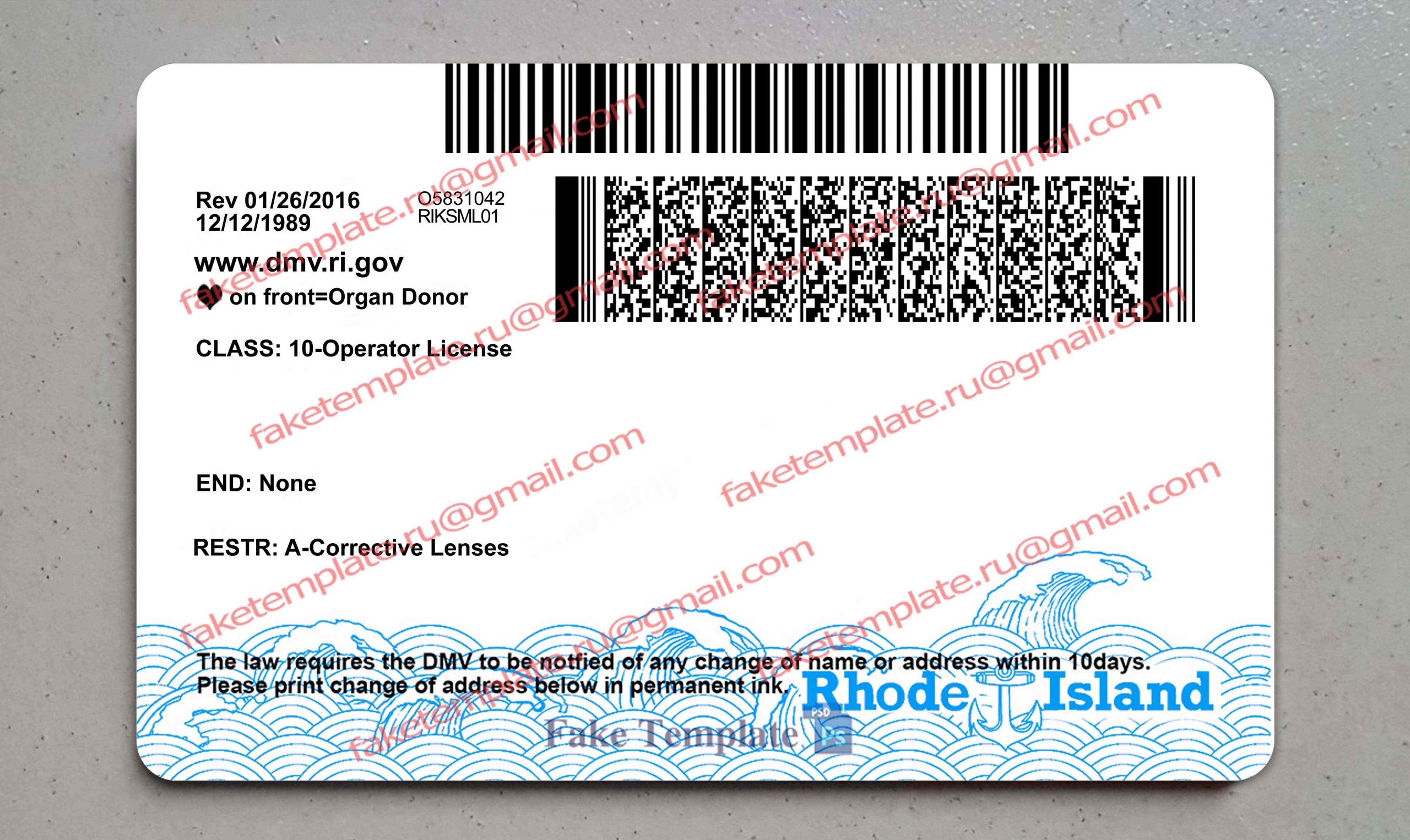 Rhode Island Driver License Template - Fake Template