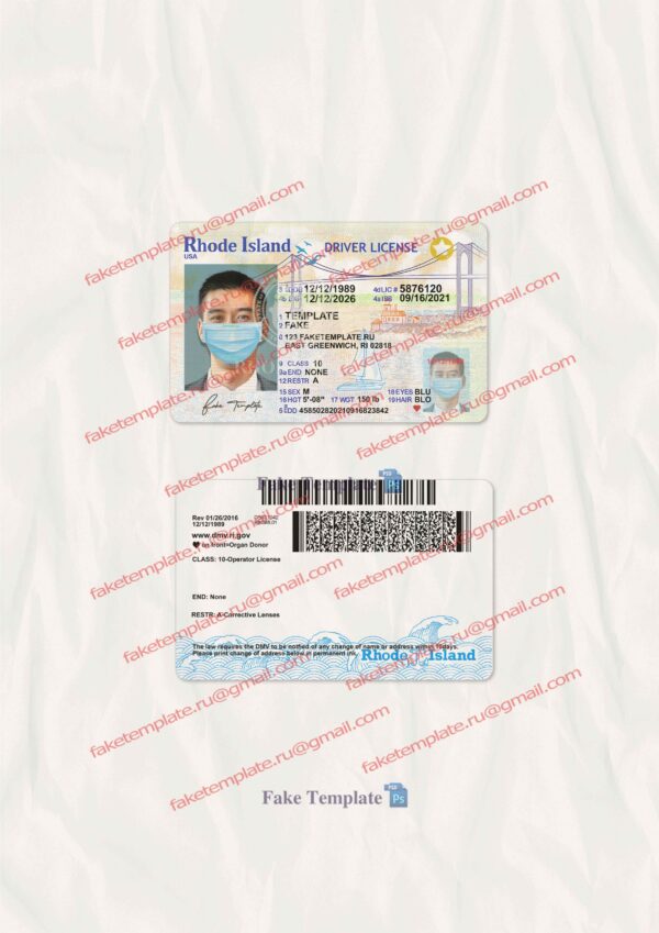 Rhode Island Driver License Template - Fake Template