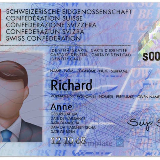 Switzerland ID Card Template Psd - Swiss ID Card Template