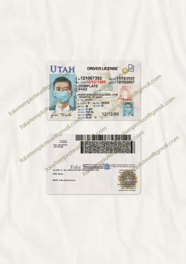 Utah Drivers License Template New V2 - Fake Template - High quality
