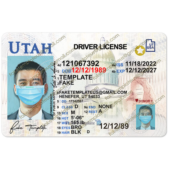 Utah Drivers License Template New V2 - Fake Template - High quality