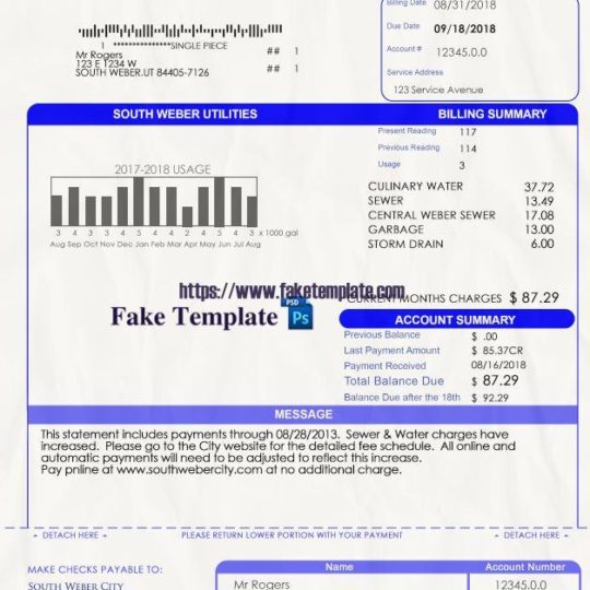 Utah Utility Bill Psd Template : Utah Utility Proof of address Psd Template
