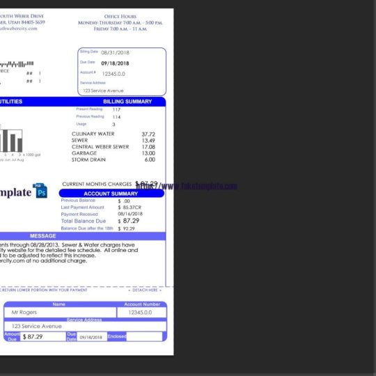Utah Utility Bill Psd Template : Utah Utility Proof of address Psd Template