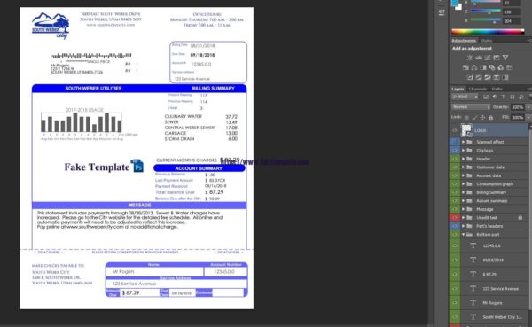 Utah Utility Bill Psd Template : Utah Utility Proof of address Psd Template