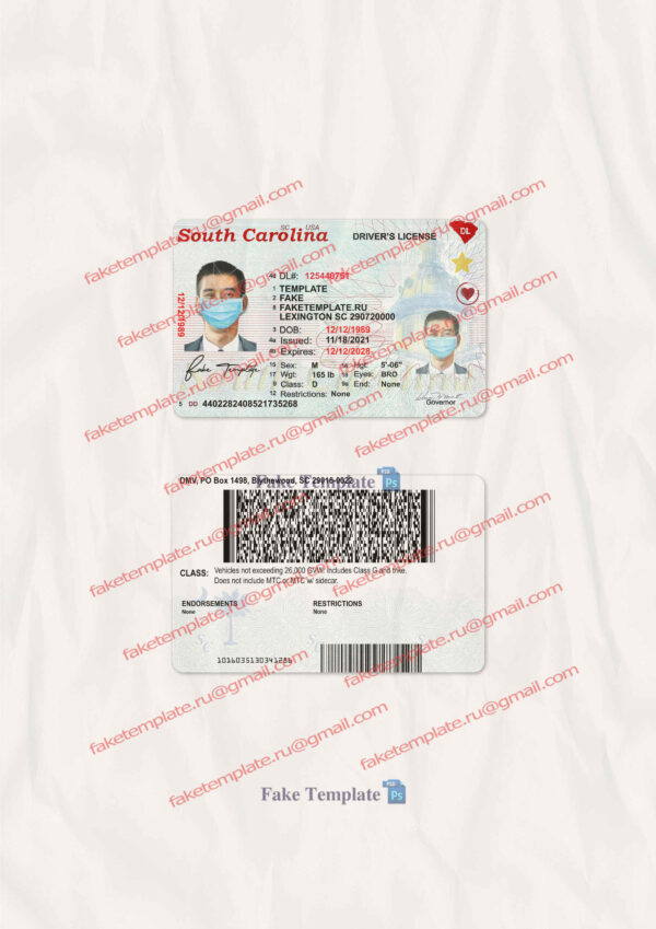 South Carolina Drivers License Template V1 - Fake Template