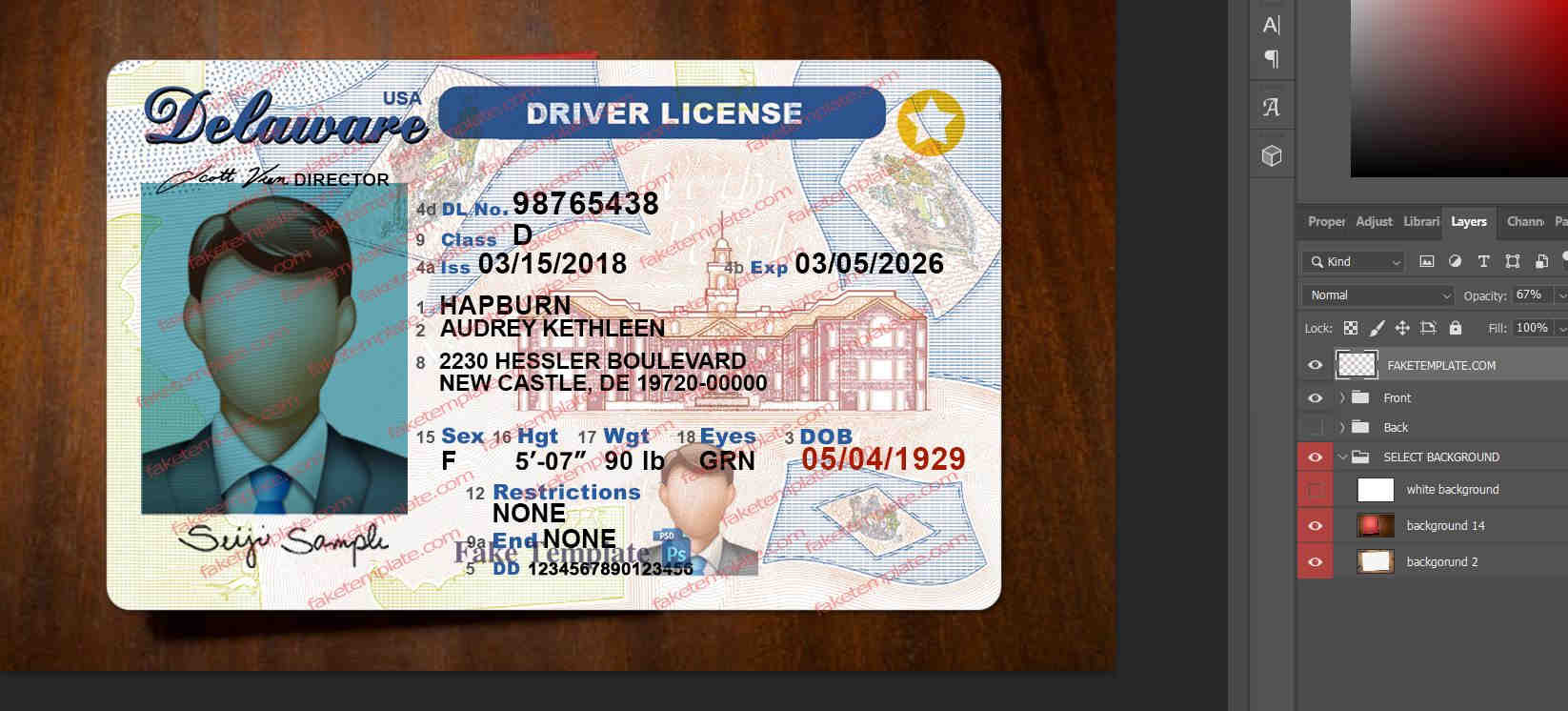 Delaware Drivers License Template New - Fake Template