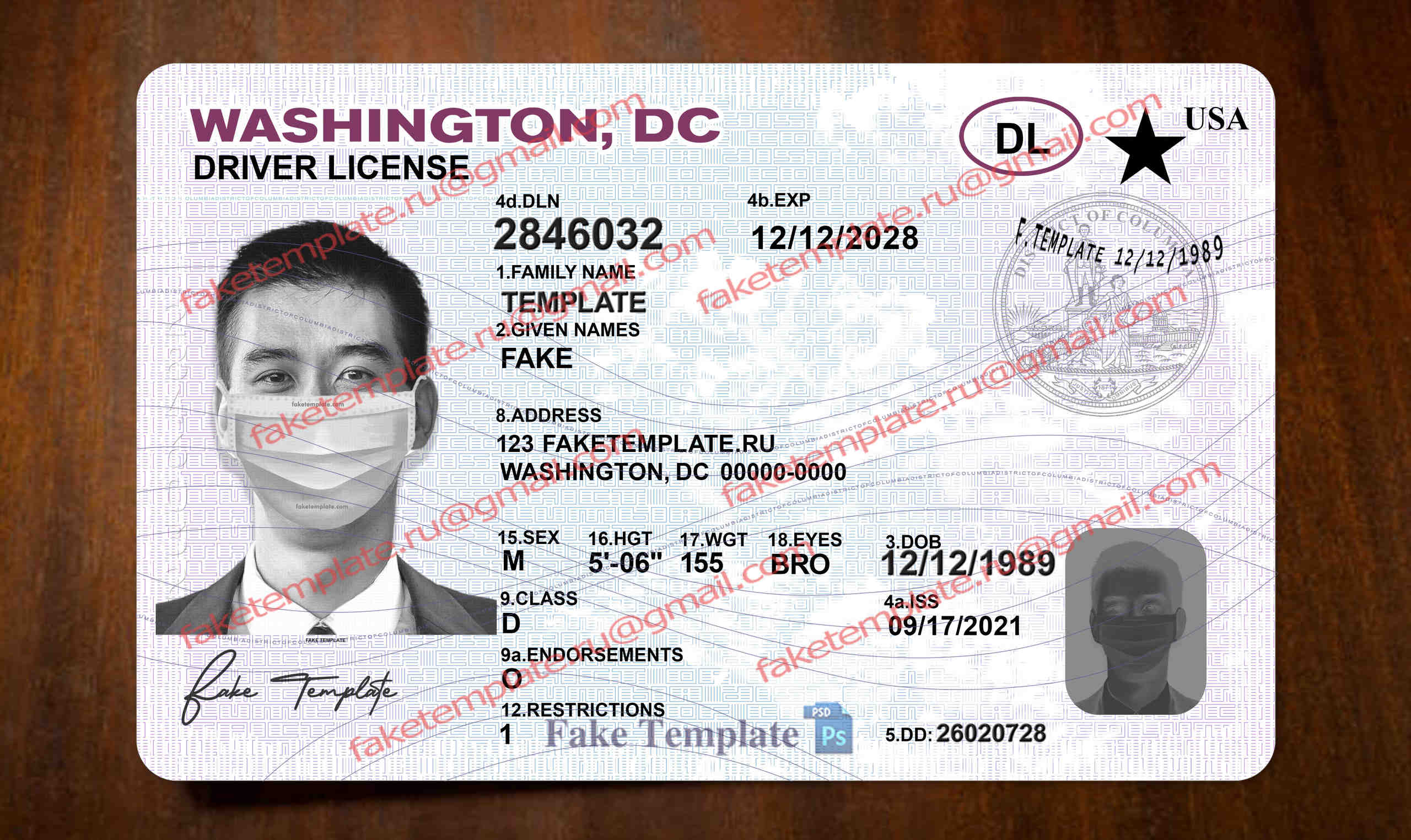 Washington DC Driver License Template - PSD Washington DC