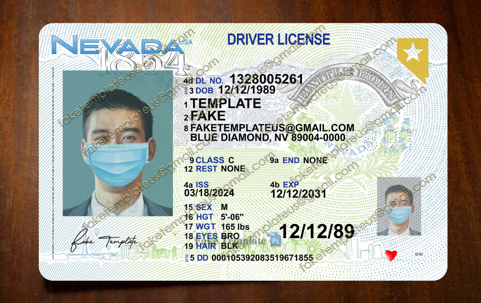 Nevada Driver License Template V2 – 1200 DPI PSD Mockup