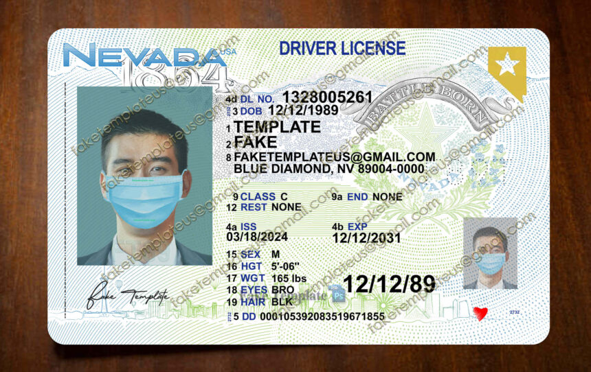 Nevada Driver License Template V2 – 1200 DPI PSD Mockup