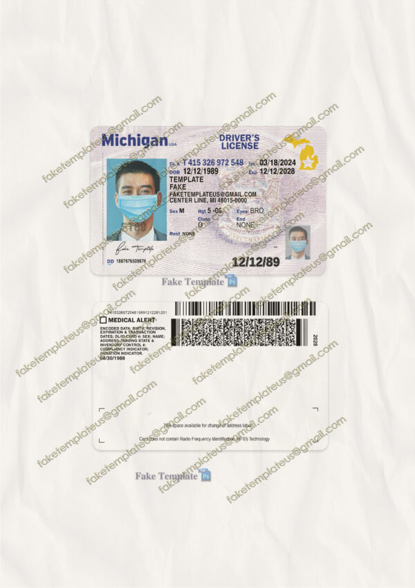 Michigan Drivers License Template New V2 1200 DPI