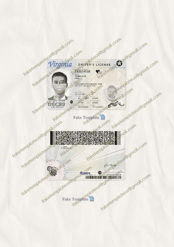 Virginia Drivers License Template New V3 – 2400 DPI PSD