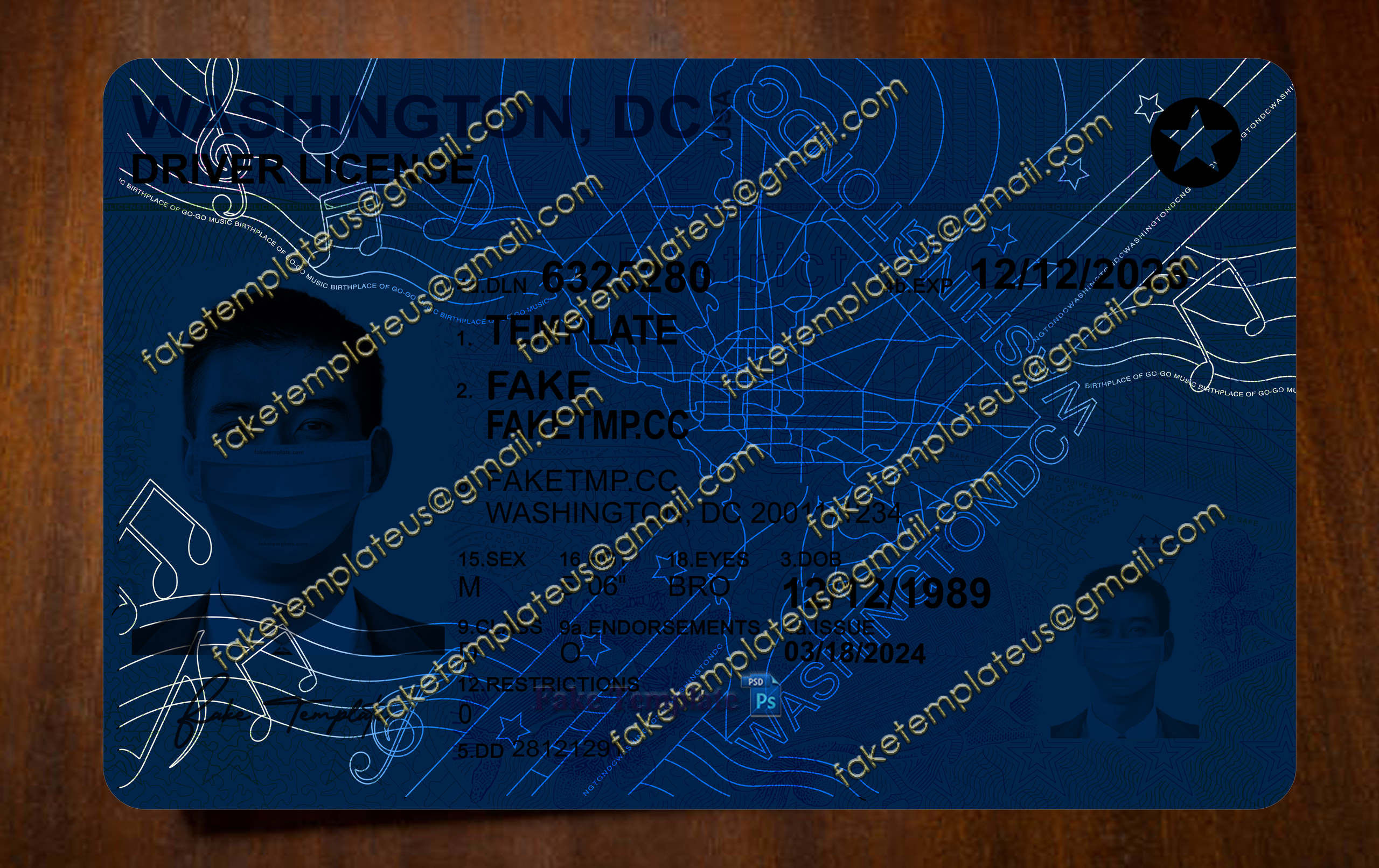 Washington DC Drivers License Template V2 (1200 DPI) PSD New
