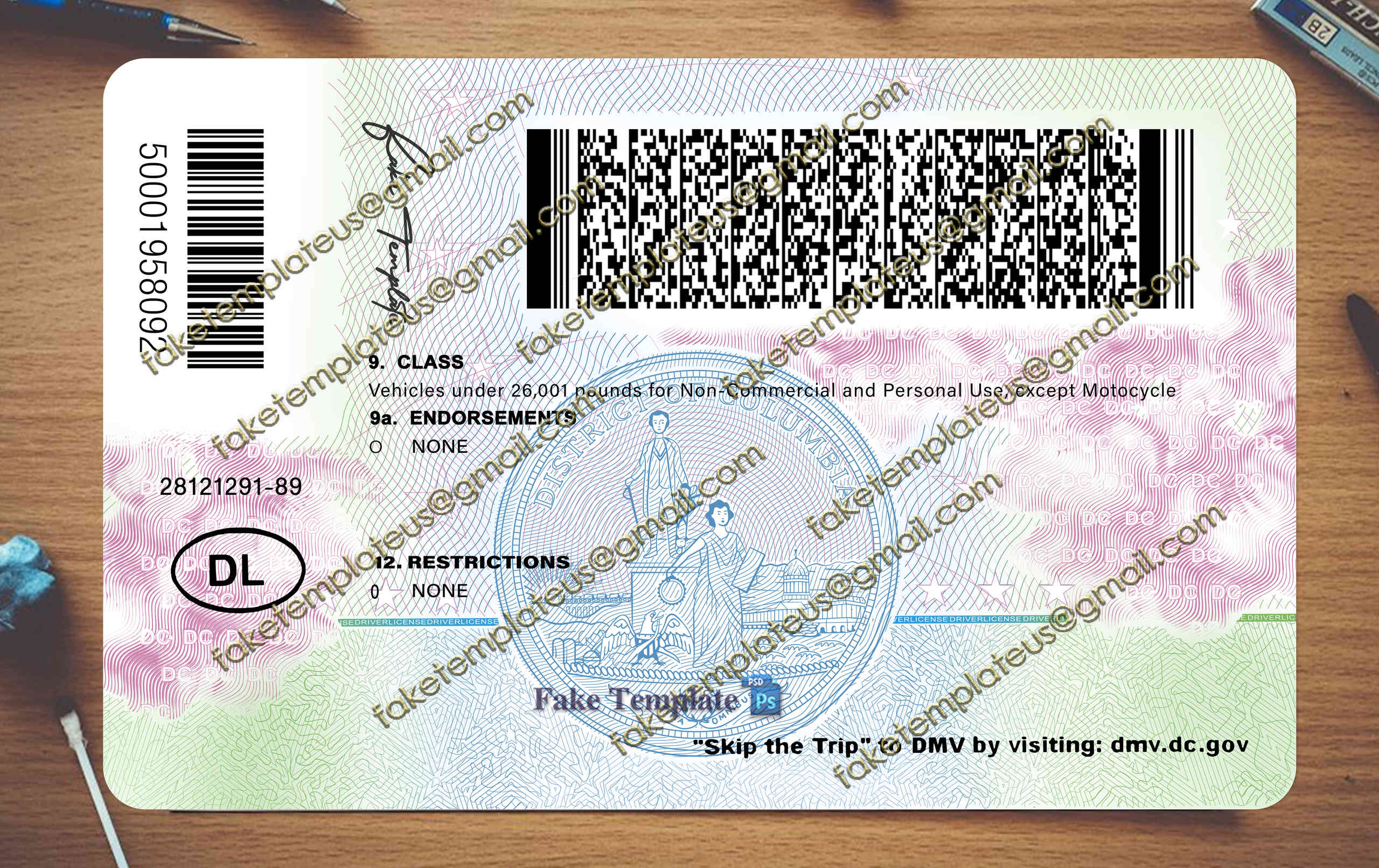 Washington DC Drivers License Template V2 (1200 DPI) PSD New