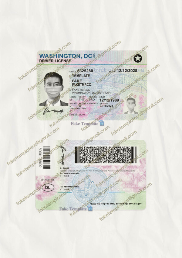 Washington DC Drivers License Template V2 (1200 DPI) PSD New