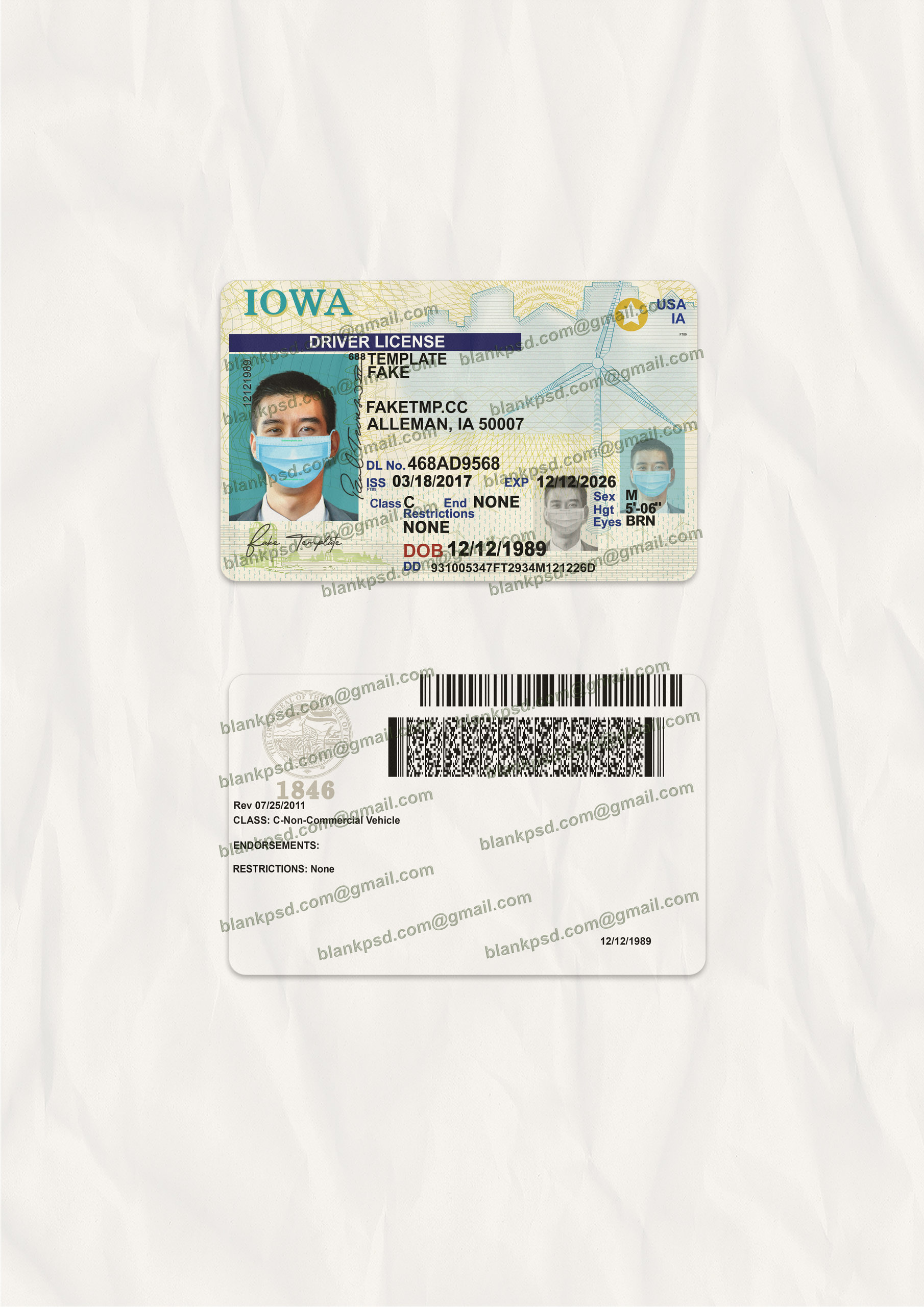 Fake Iowa Driver License New V1 1200 DPI - Fake Template