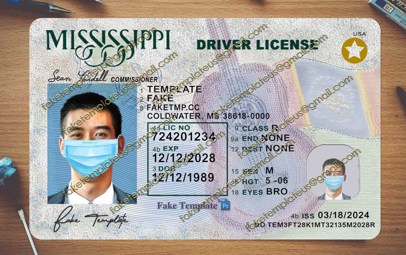 Fake Mississippi Driver License V2 – 1200 DPI PSD New