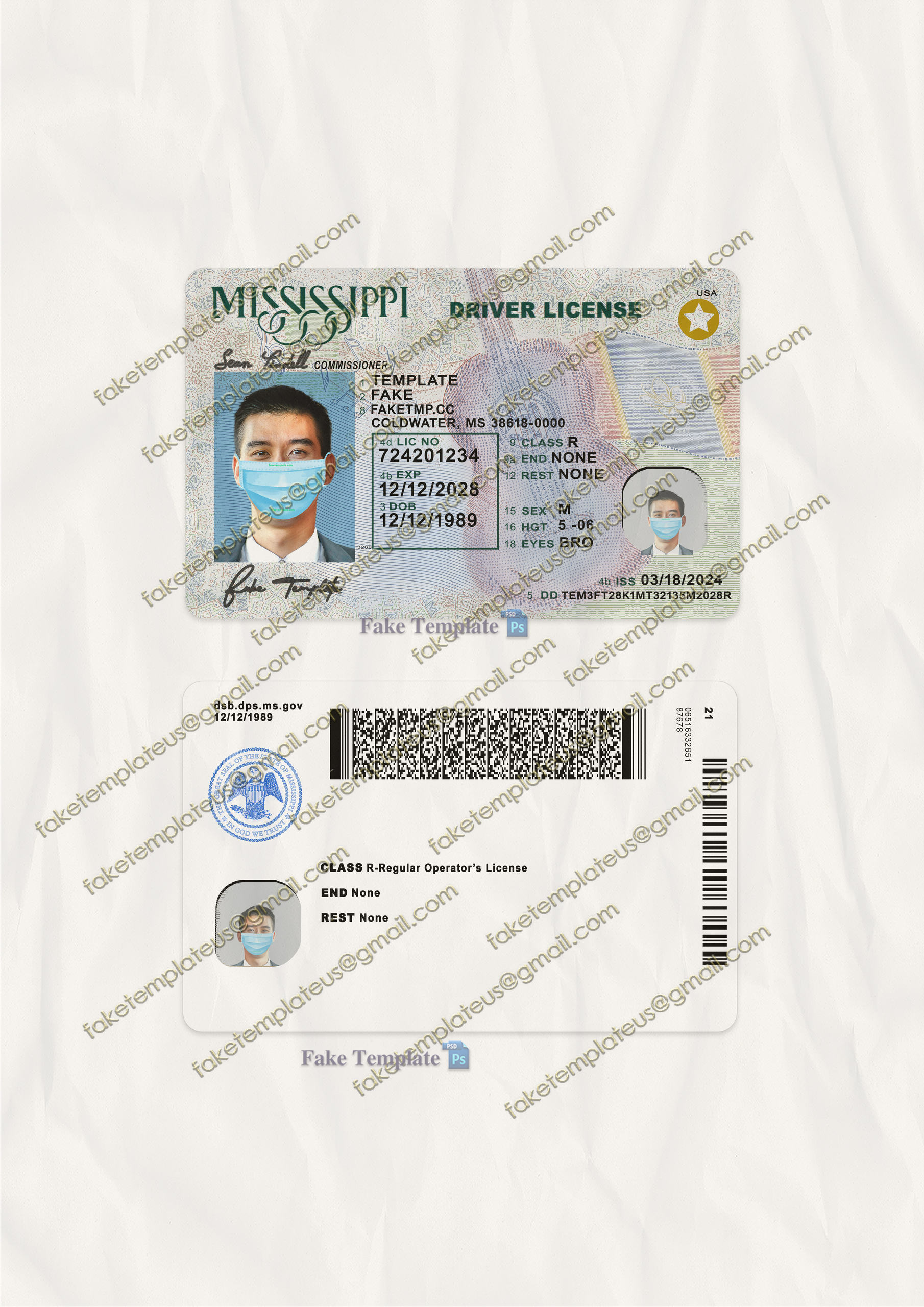 Fake Mississippi Driver License V2 – 1200 DPI PSD New