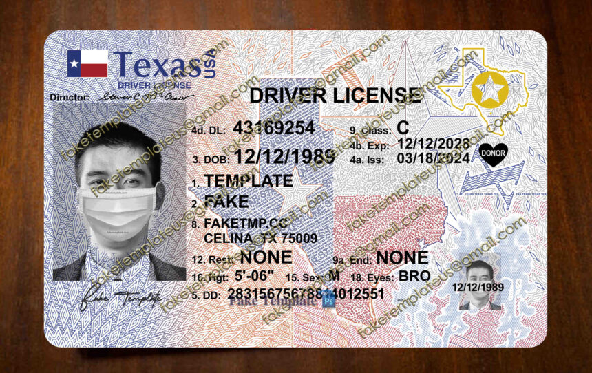 Texas Driving License Template New 1200 DPI V3 - Fake Template