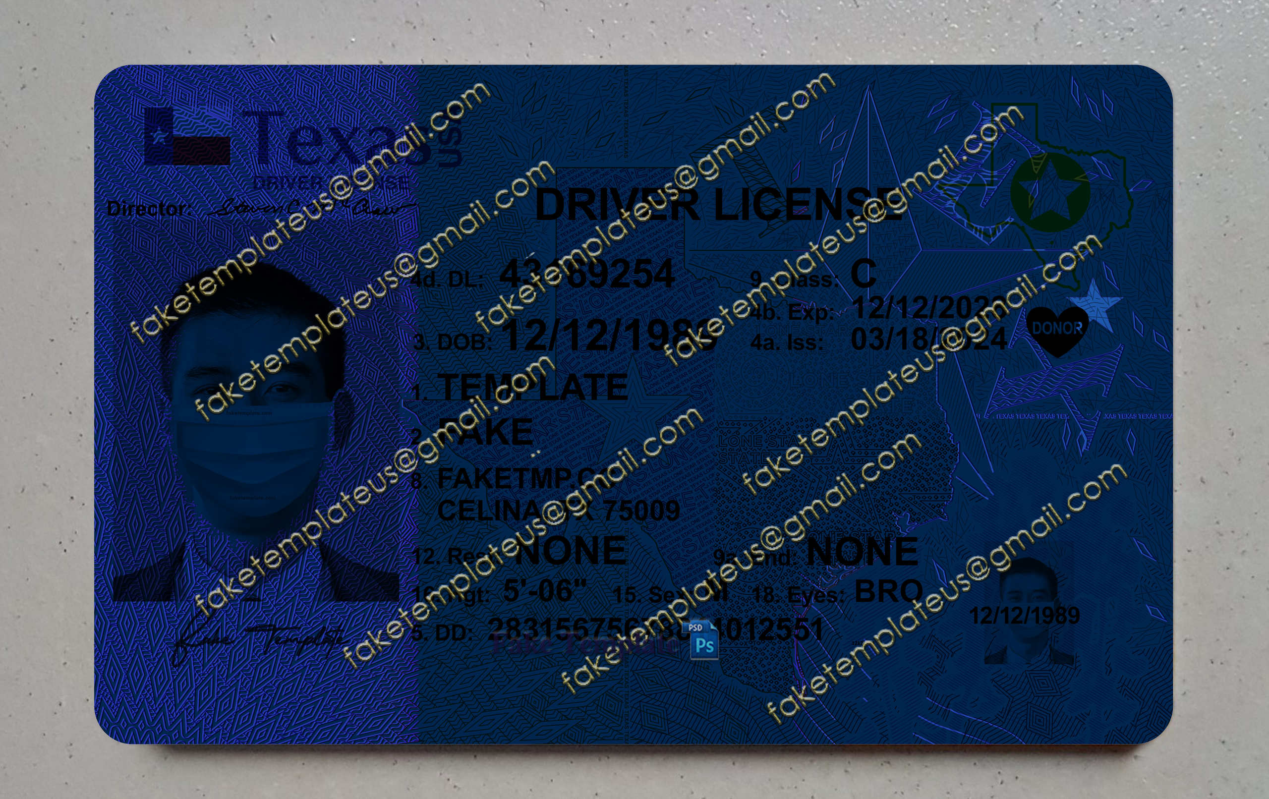 Texas Driving License Template New 1200 DPI V3 - Fake Template