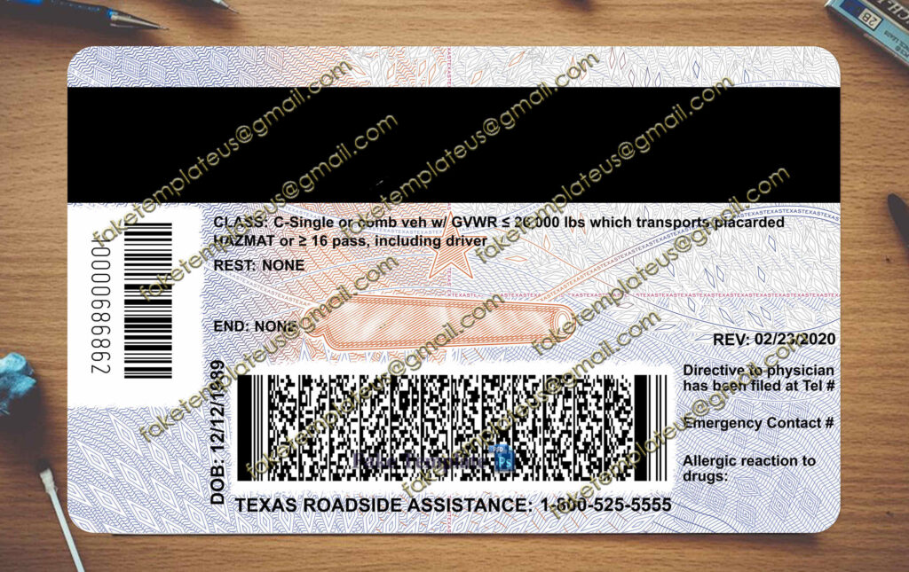 Texas Driving License Template New 1200 DPI V3 - Fake Template