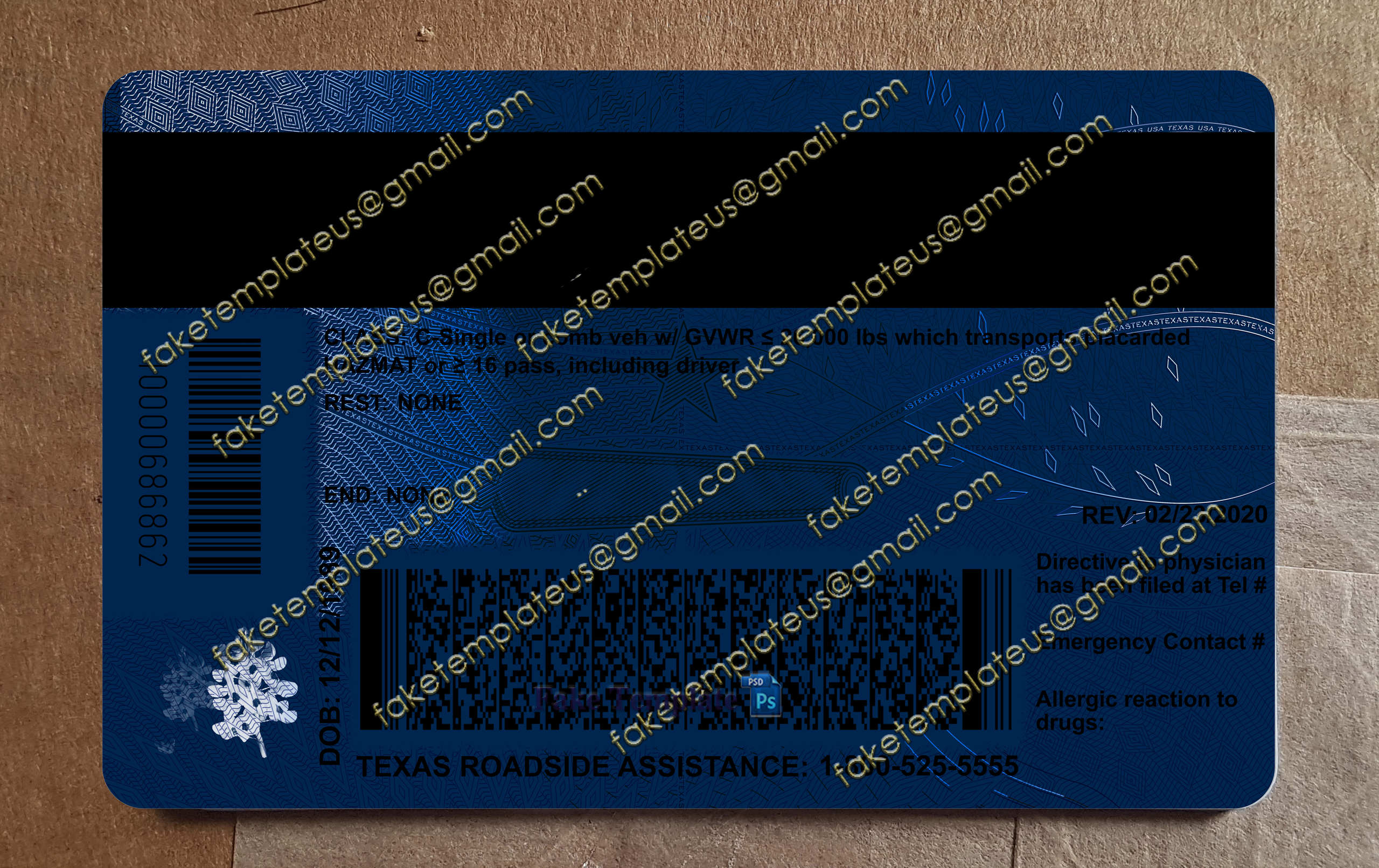 Texas Driving License Template New 1200 DPI V3 - Fake Template