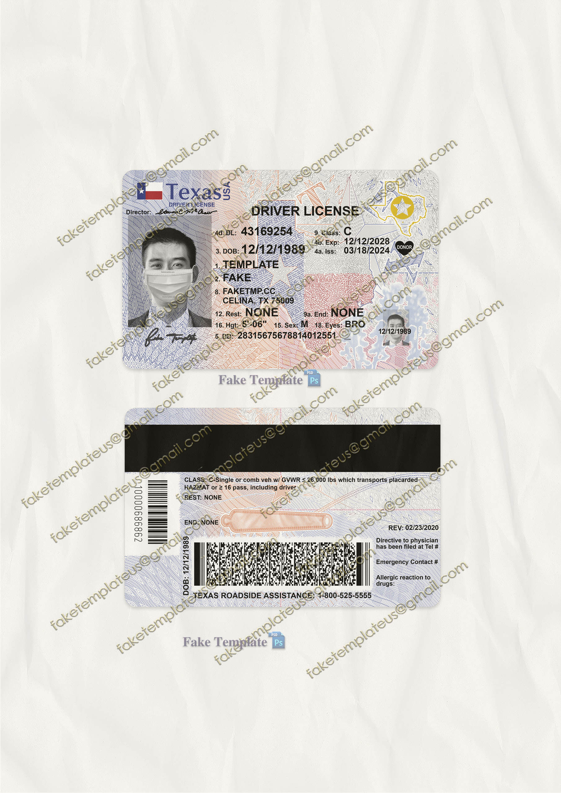 Texas Driving License Template New 1200 DPI V3 - Fake Template