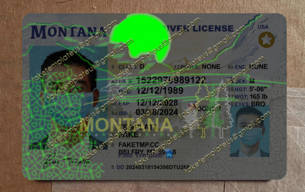 Montana Drivers License Template V2 – 1200 DPI PSD Mockup
