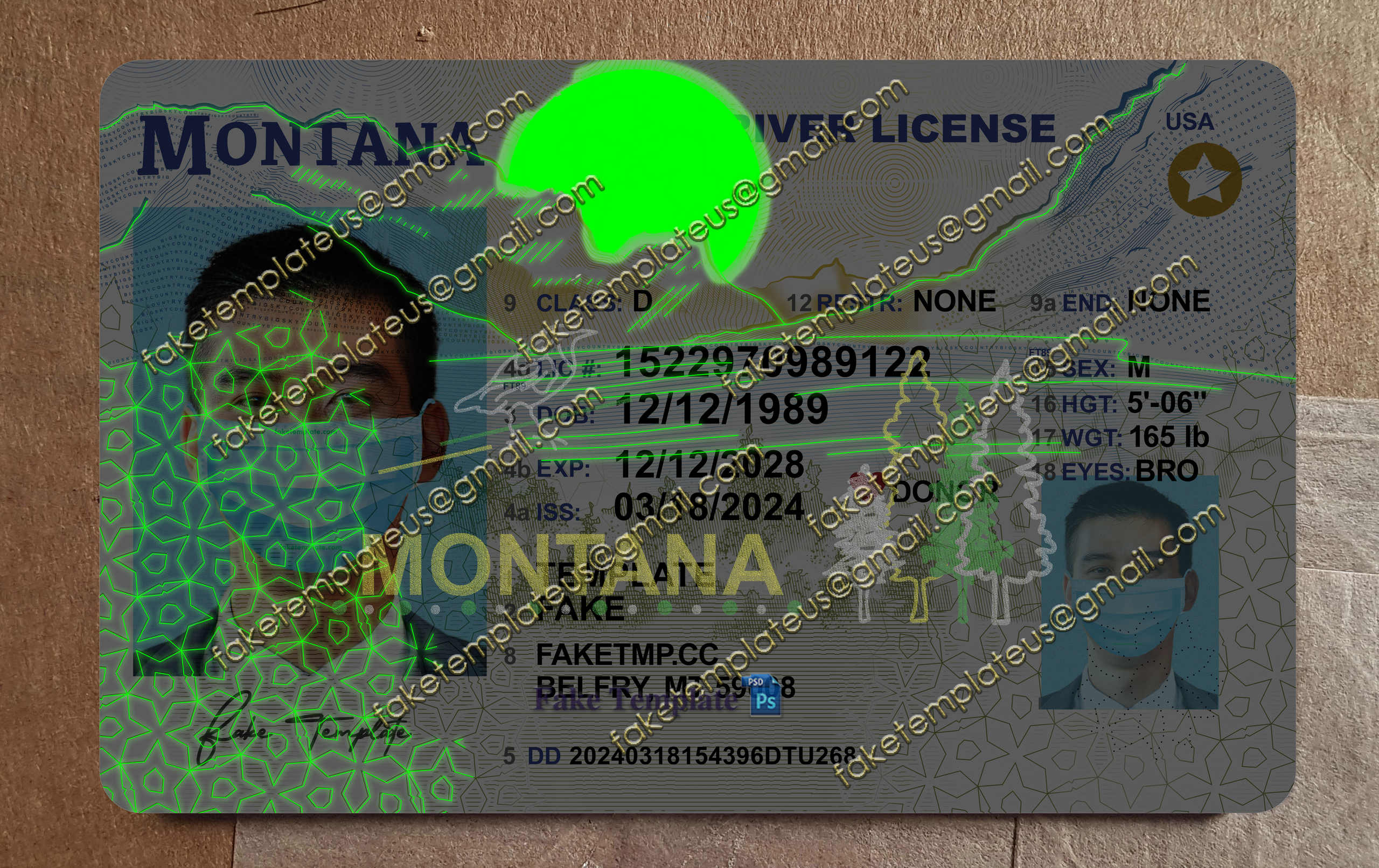 Montana Drivers License Template V2 – 1200 DPI PSD Mockup