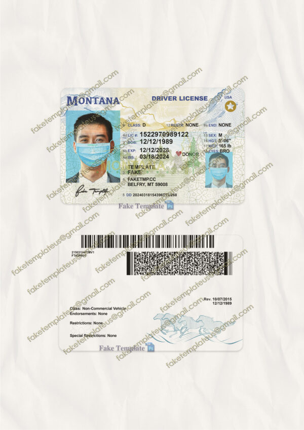 Montana Drivers License Template V2 – 1200 DPI PSD Mockup