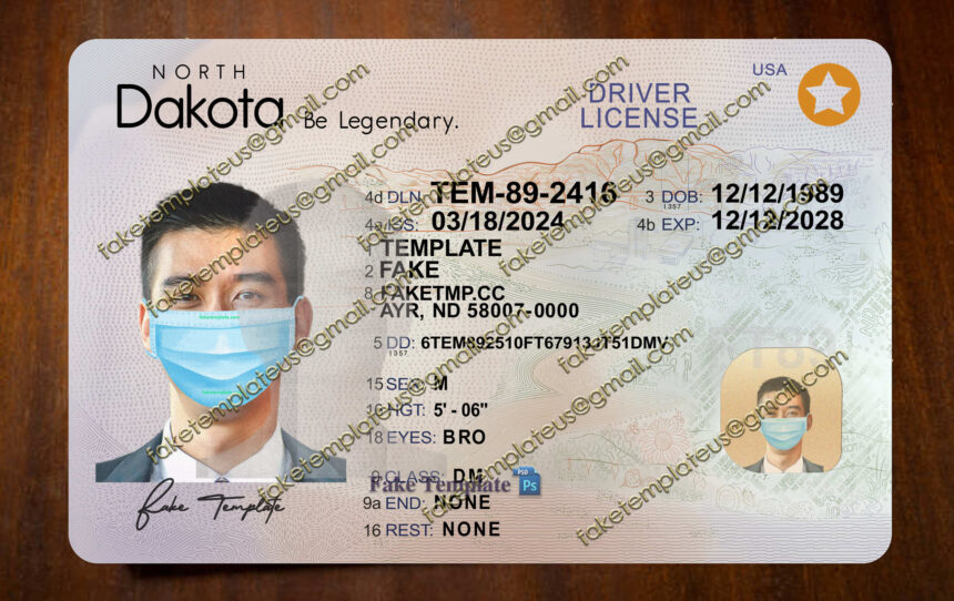 North Dakota Drivers License Template V2 – 2400 DPI PSD New