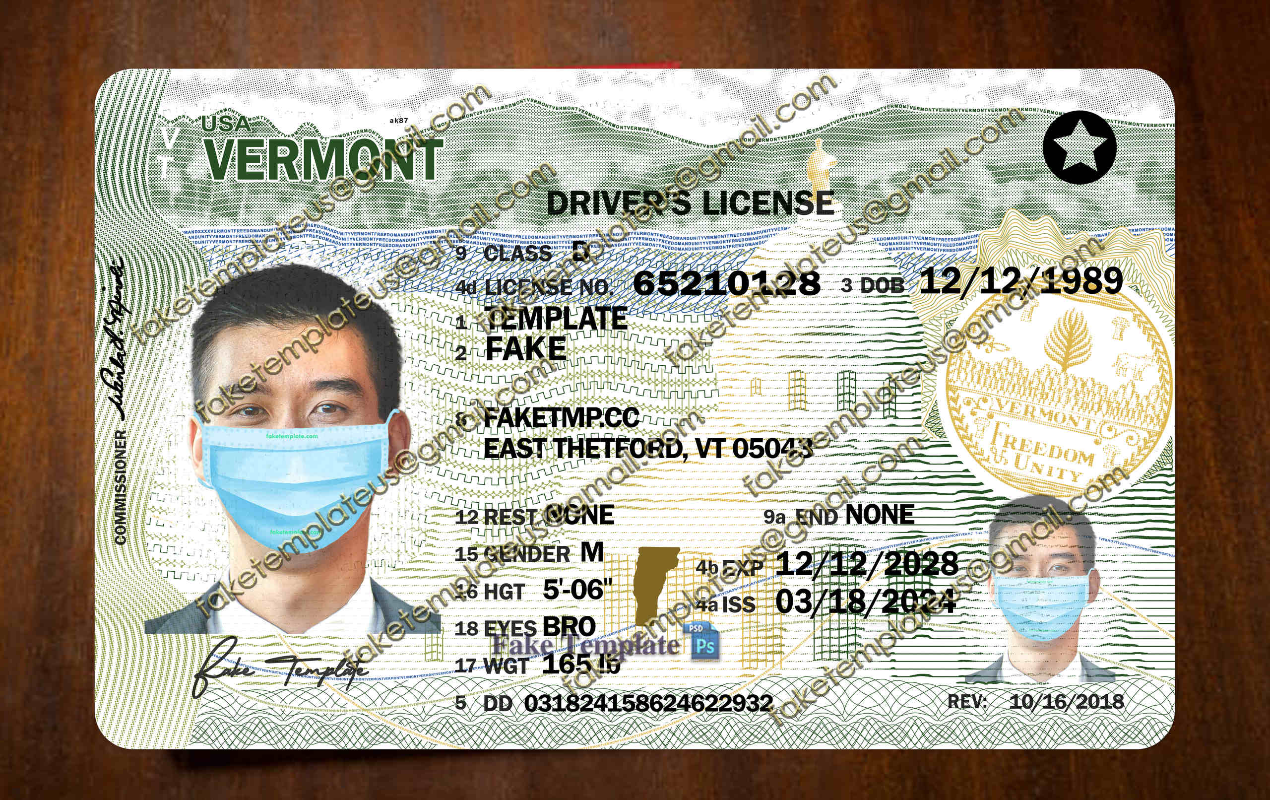 Vermont Driving License Template New V2 - 1200 DPI