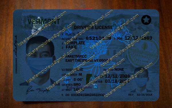 Vermont Driving License Template New V2 - 1200 DPI