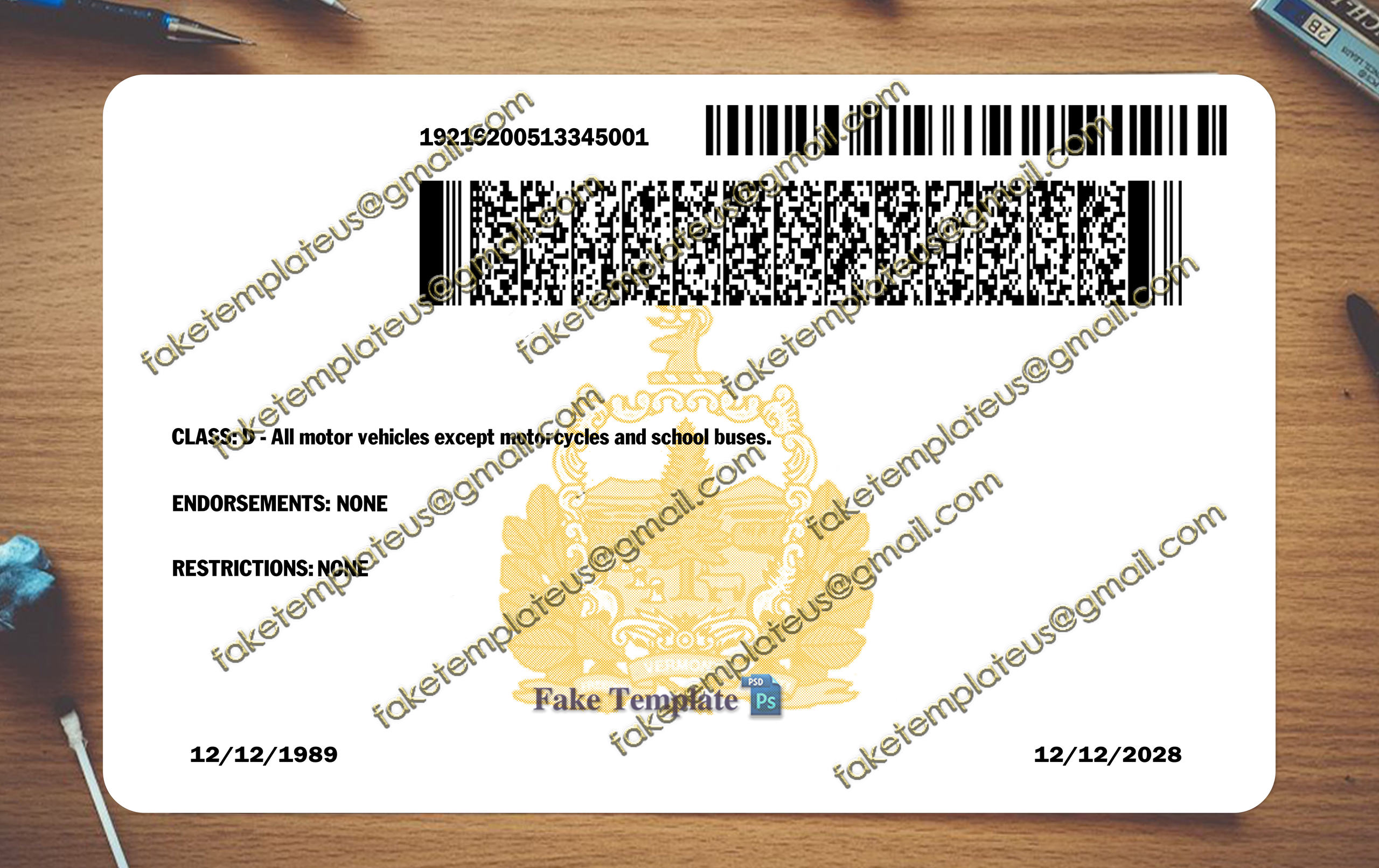 Vermont Driving License Template New V2 - 1200 DPI